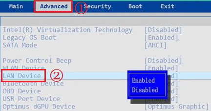 如何在bios内开启或禁用网卡